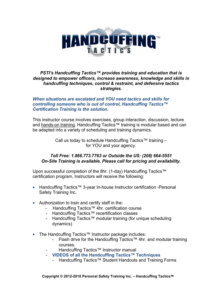 Handcuffing Tactics Instructor Course | PDF | Handcuffs