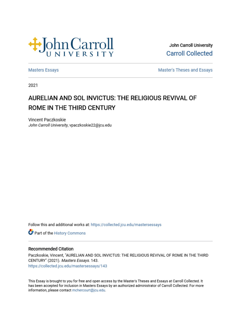 Aurelian and Sol Invictus - The Religious Revival of Rome in The | PDF