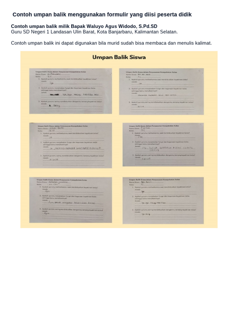 umpan balik siswa ttg kesepakatan kelas | PDF