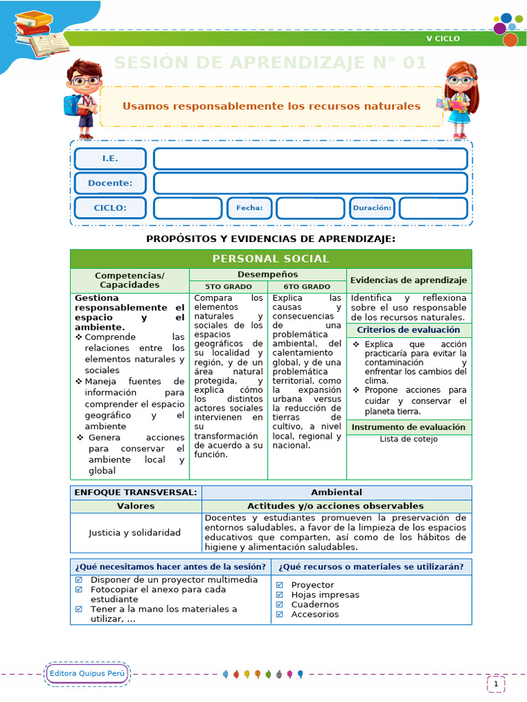 Sesiones de Aprendizaje - Semana 1 - UD IV - Editora Quipus Perú | PDF | Evaluación | Aprendizaje