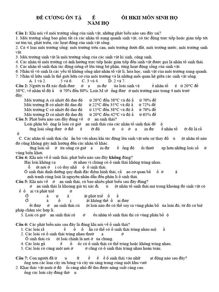 Decuong_Khoi 12_ Sinh KT Cuối HKII | PDF