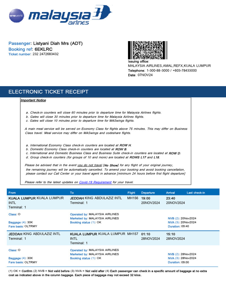 Your Electronic Ticket-EMD Receipt - Tiket Pesawat PP Diah | PDF ...