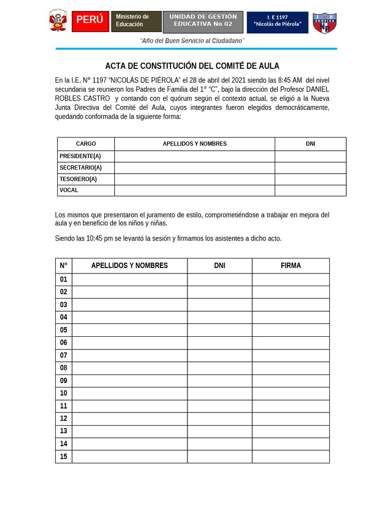 Acta de Comite de Aula 2021 | PDF