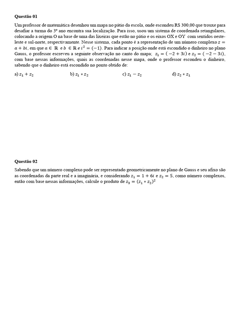 Atividade Complexo 3º Ano Ester 3 Bim PDF | PDF