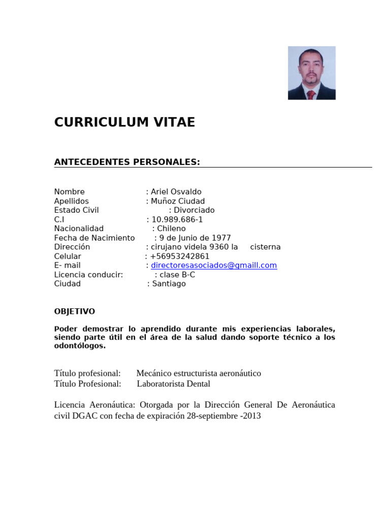 Curriculum Vitae de Ariel Muñoz | PDF | Aeronave | Aviación