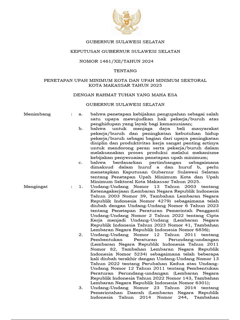 UMK Dan UMSK Kota Makassar Tahun 2025 | PDF