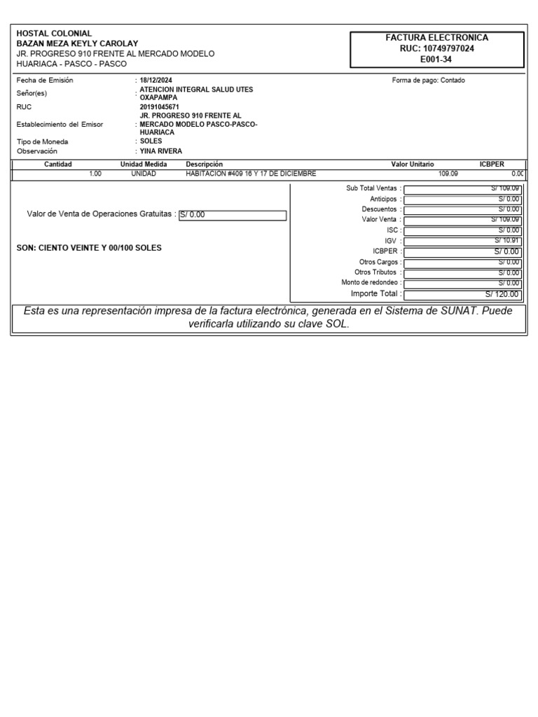 Boleta Hospedaje | PDF | Tecnología bancaria | Pagos