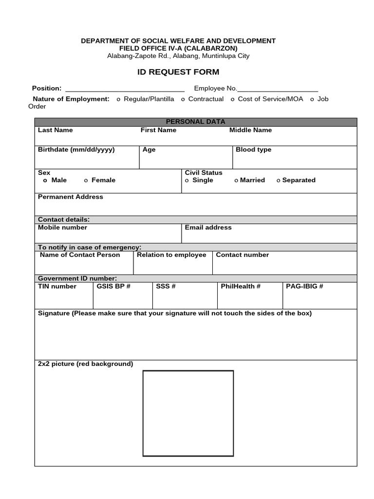 ID Request Form for Employees | PDF