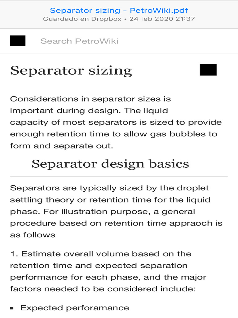 Separator Sizing - PetroWiki | PDF | Liquids | Gases