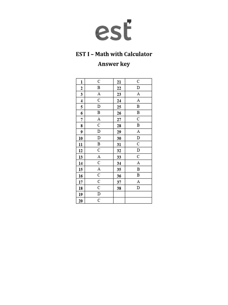 EST I Math Exam 2024 Answer Key | PDF