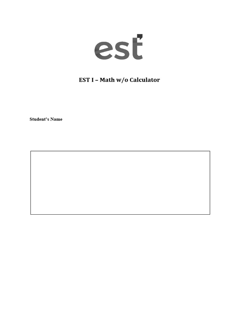 EST I - Math - December 2024 | PDF | Multiple Choice | Circle