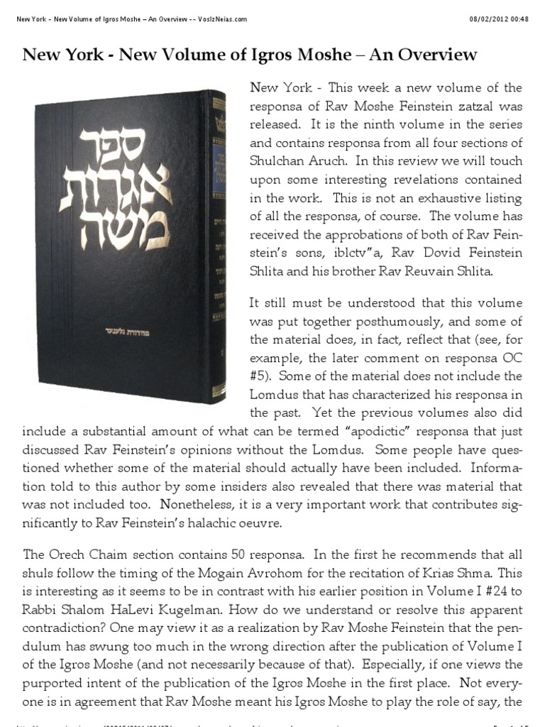 New Volume of Igros Moshe | PDF | Rabbi | Religious Rituals