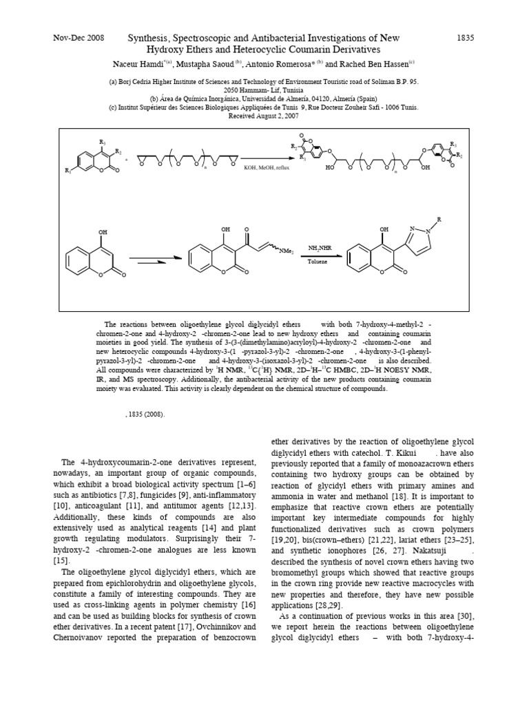 New Hydroxy Ethers: Synthesis & Antibacterial Study | PDF | Hydroxide | Proton Nuclear Magnetic ...