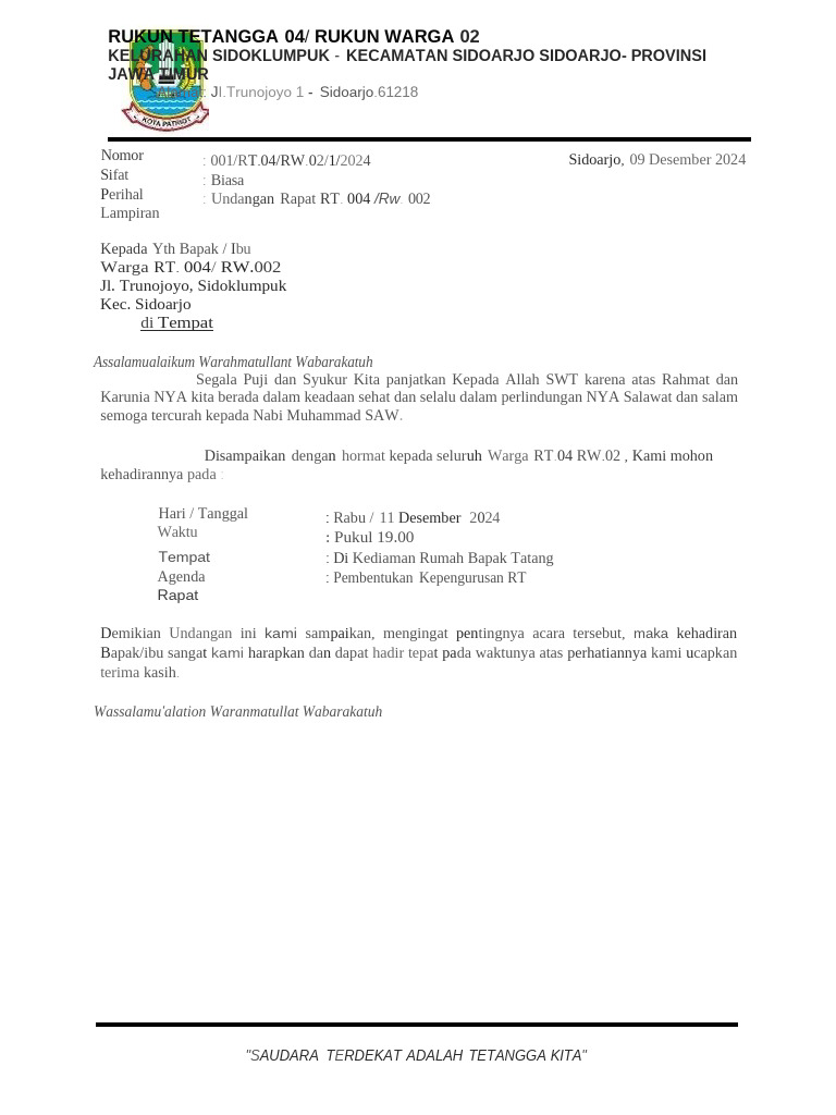 Undangan Rapat RT PDF | PDF