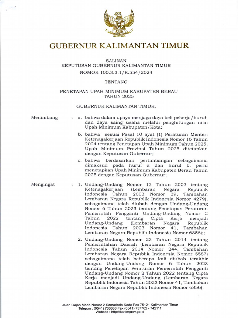 Berau - SK Umk 2025 | PDF