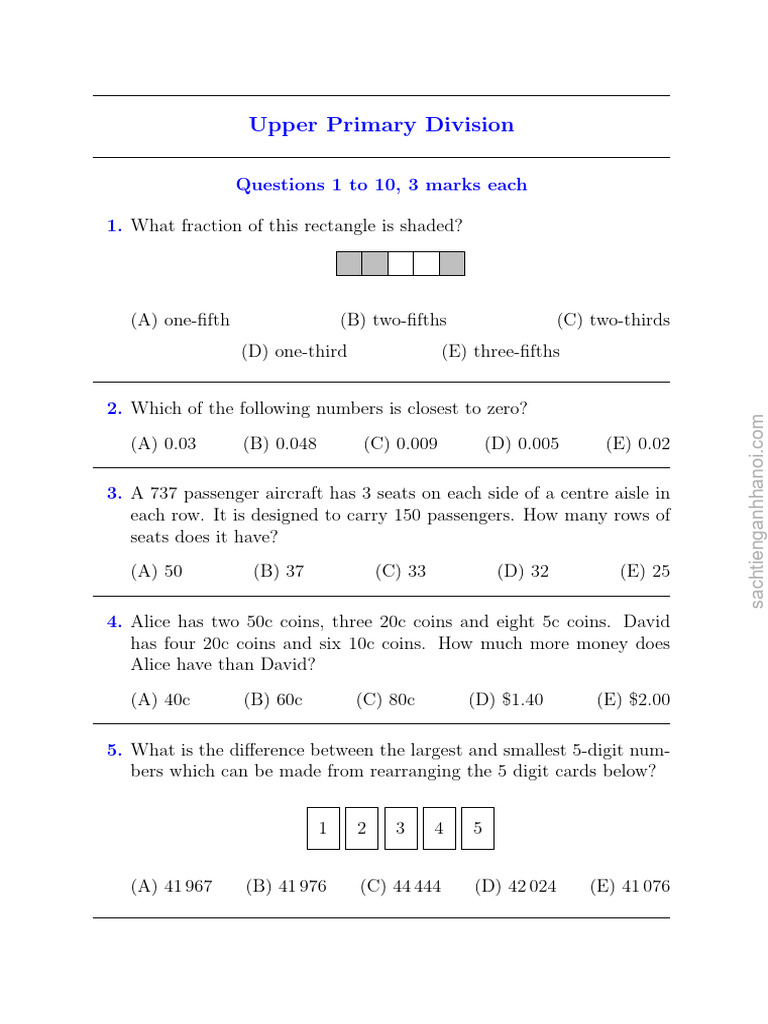 2013 Australian Mathematics Competition AMC Middle Primary Years 5 and ...