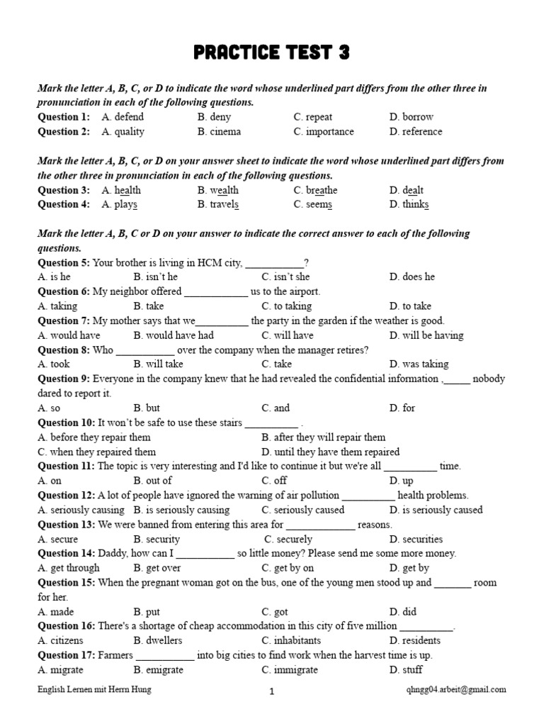 Practice test 3 | PDF | Stress (Biology) | Relaxation (Psychology)