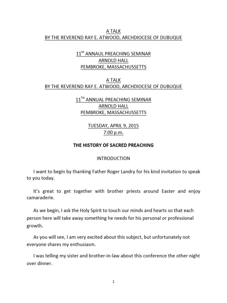 Fr. Ray Atwood The History of Sacred Preaching | PDF | Jeremiah | Paul ...
