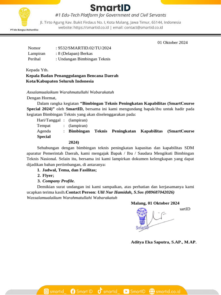 Surat Undangan Bimtek General BPBD | PDF