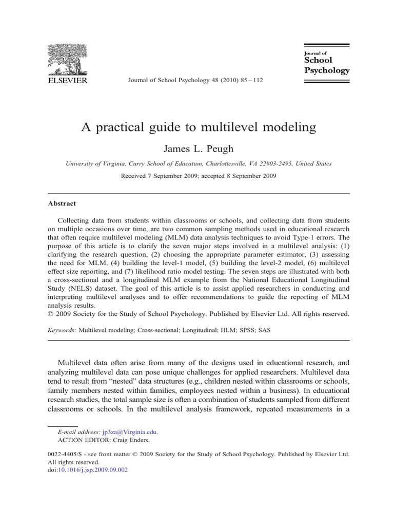 A Practical Guide To Multilevel Modeling-Libre | PDF | Effect Size | Multilevel Model