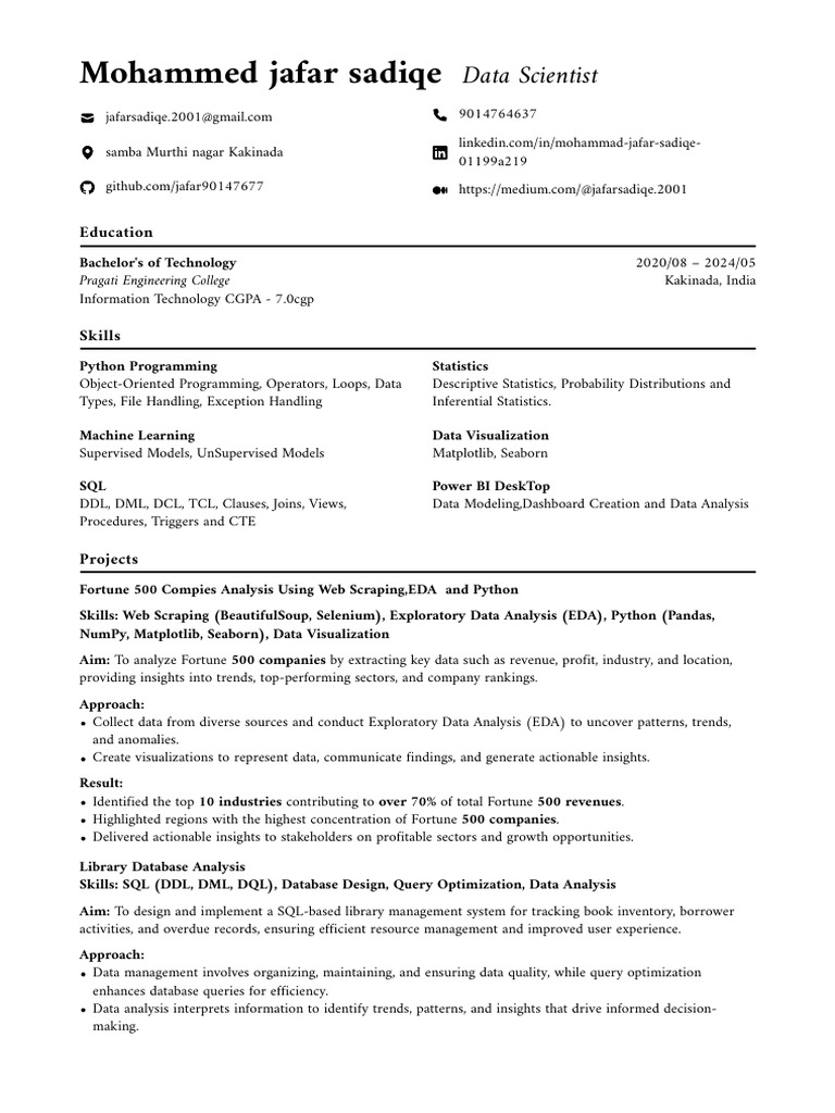 1 Mohammed-jafar-sadiqe-Resume | PDF | Data Analysis | Databases