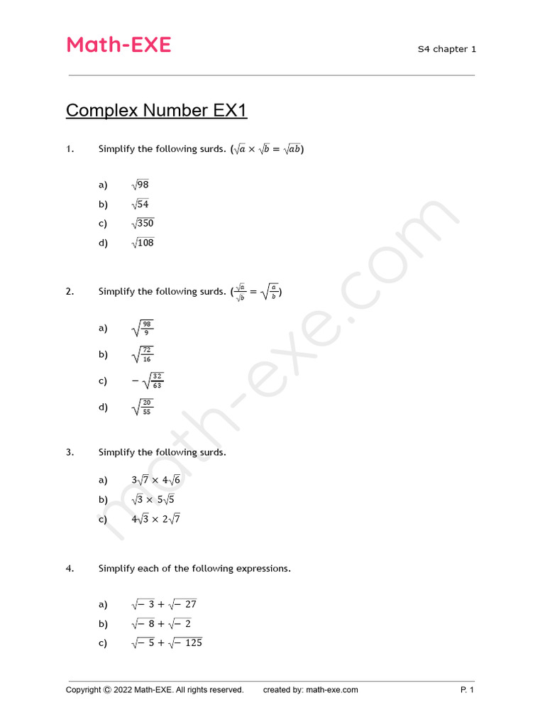 Simplifying Complex Numbers and Surds | PDF | Freedom Of Expression Law