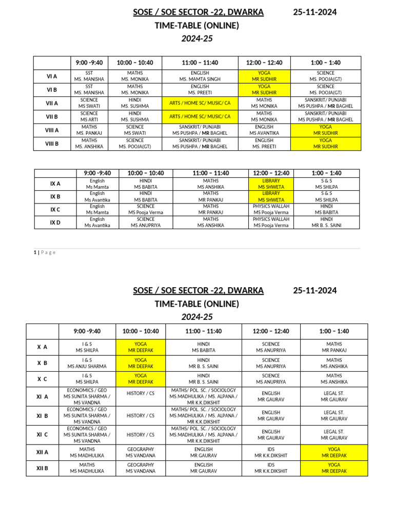 Online Time-Table 25-11-2024 | PDF