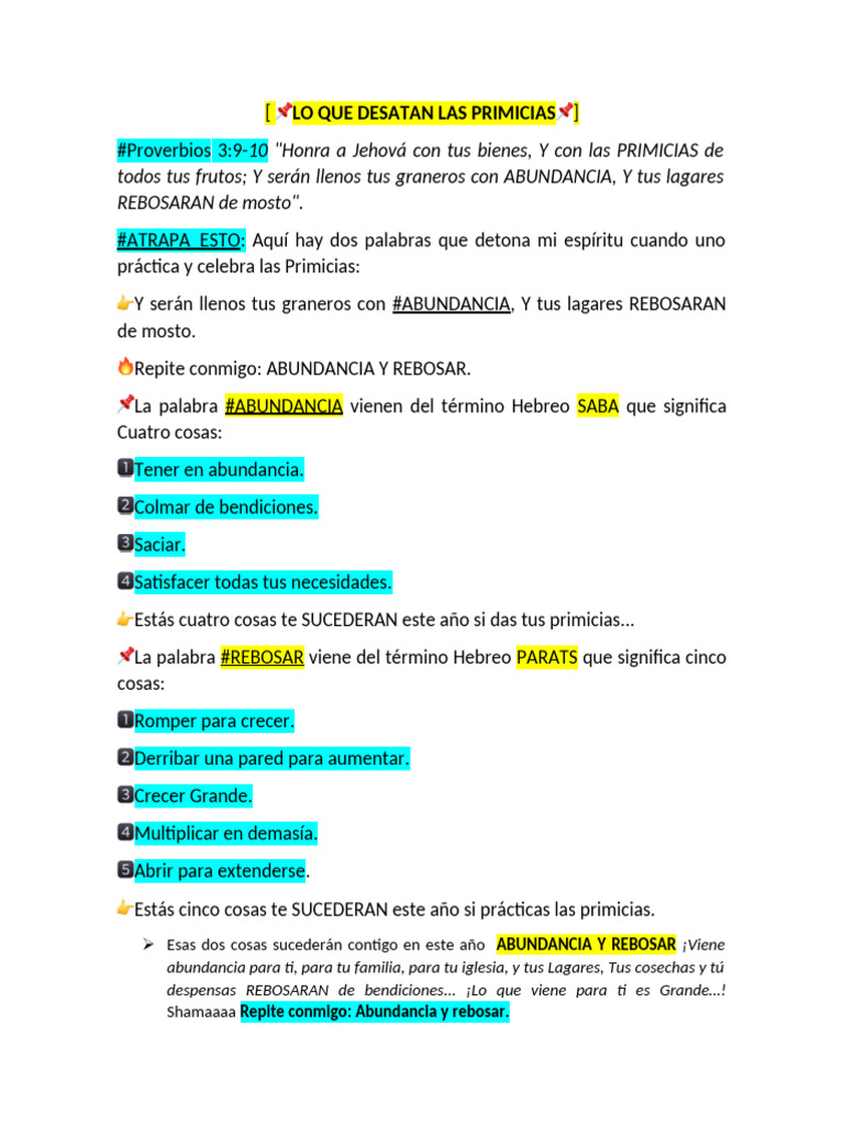 Abundancia y Rebosar con Primicias | PDF