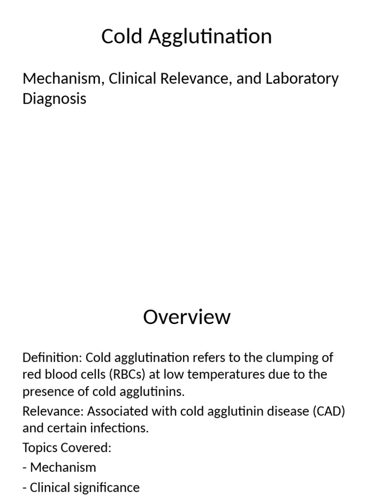 Cold Agglutination: Mechanisms & Diagnosis | PDF | Blood | Hematology