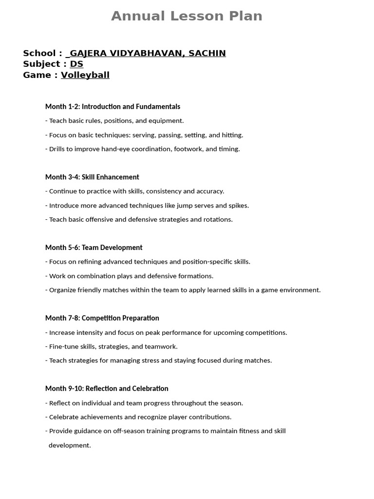 Volleyball Coaching Lesson Plan | PDF