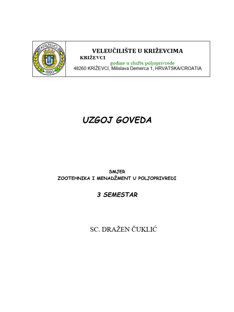 Uzgoj Goveda Skripta 2022 | PDF