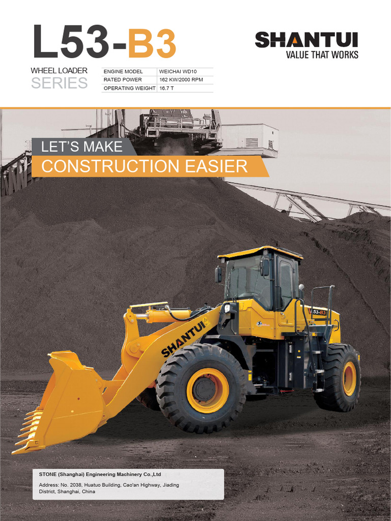 L53-B3 5 Tons Wheel Type Loader With Bucket Brochure | PDF | Brake | Steering