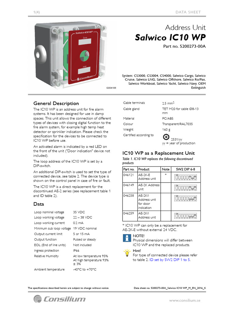 5200273-00A - Salwico IC10 WP - M - EN - 2016 - K | PDF | Sensor | Switch