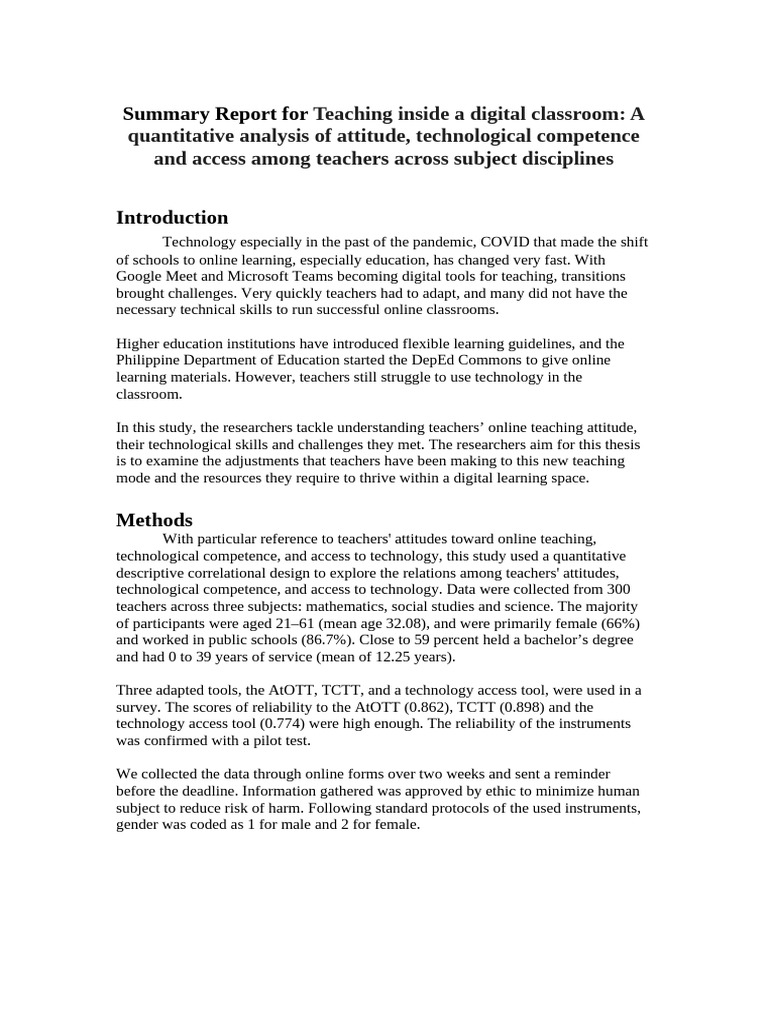 Summary Report For Teaching Inside A Digital Class | PDF | Teachers ...