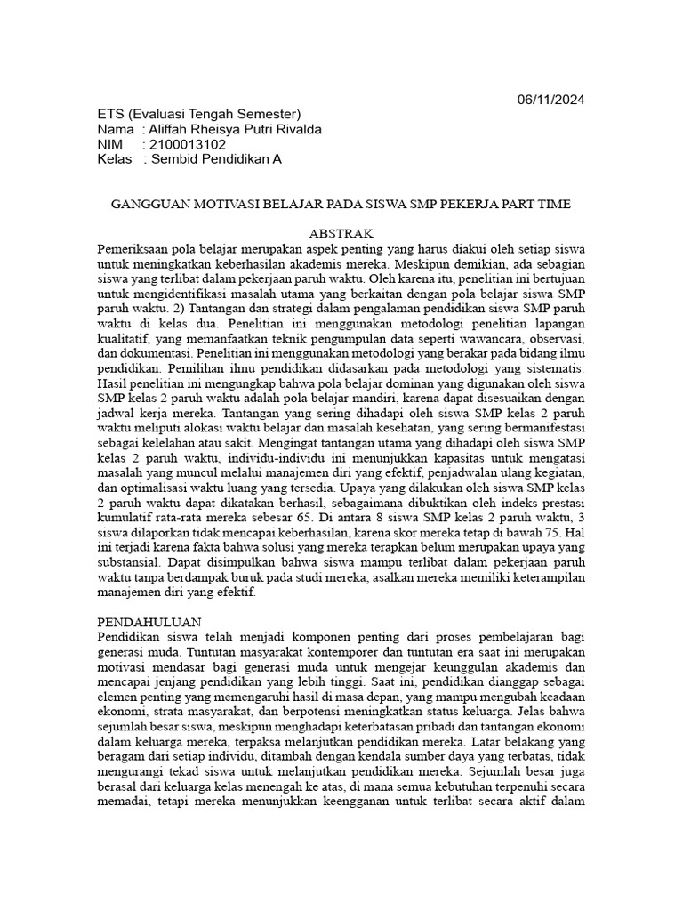 ETS Sembid Pend - Aliffah Rheisya Putri Rivalda - 2100013102 | PDF