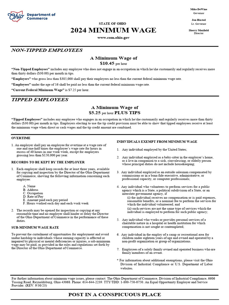 Ohio Minimum Wage 2024 | PDF | Employment | Overtime