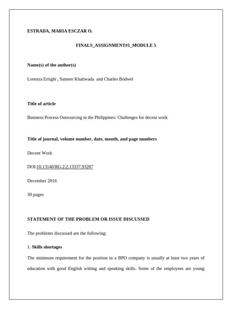 format i.o | PDF | Employment | Outsourcing