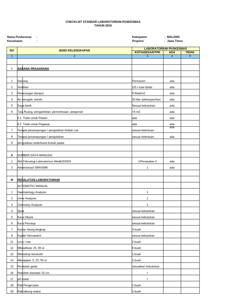 11. Check List Lab Pus Sarpras | PDF