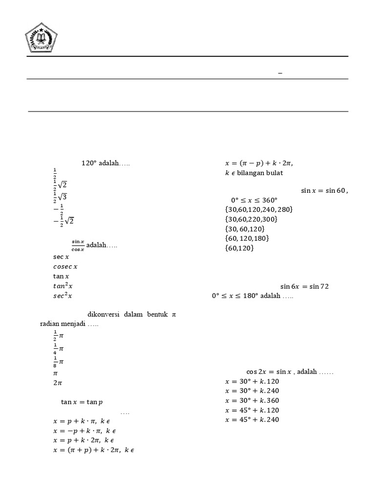 Soal Trigonometri Kelas XI MIPA | PDF