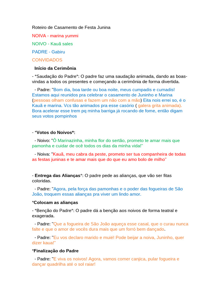 Roteiro Da Quadrilha - Festa Junina | PDF