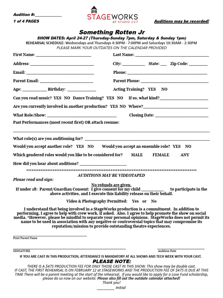 Something Rotten JR Audition Form | PDF