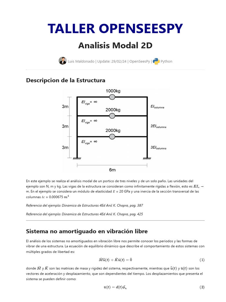 Análisis Modal 2D en OpenSeesPy | PDF | Matriz (Matemáticas) | Álgebra