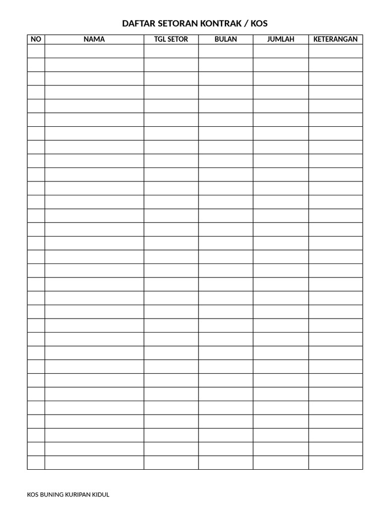 Daftar Setoran Kontrak | PDF