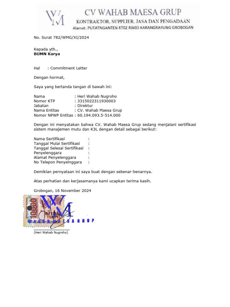 Commitment Letter Template | PDF