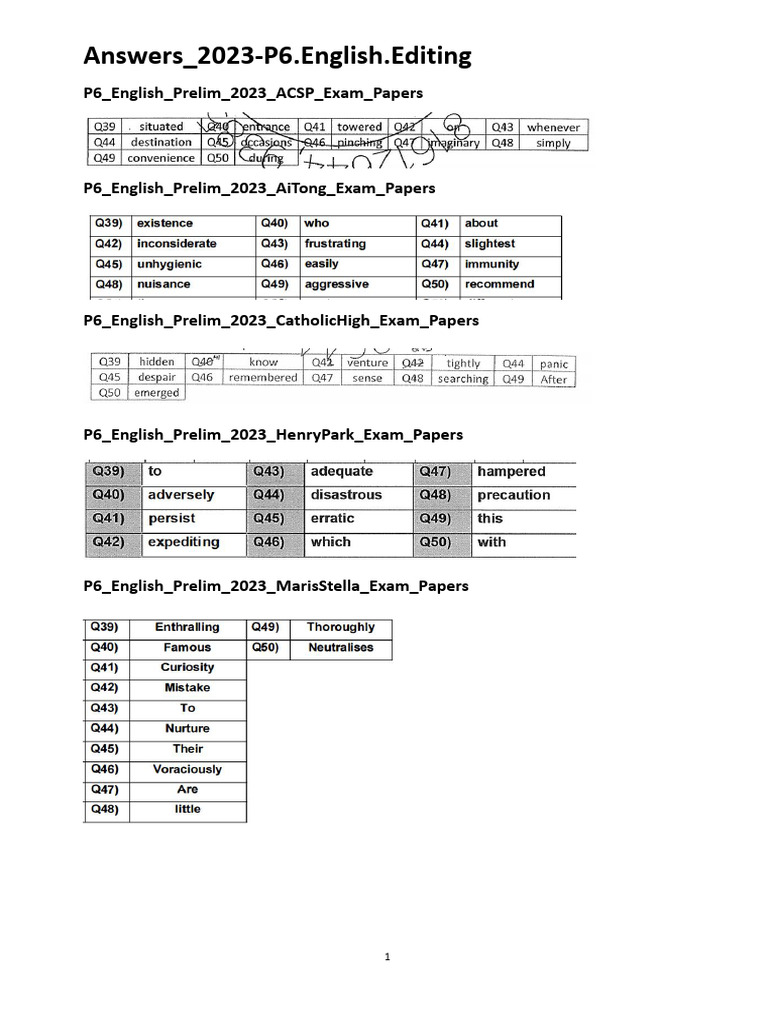 Answers 2023 P6.English - Editing | PDF