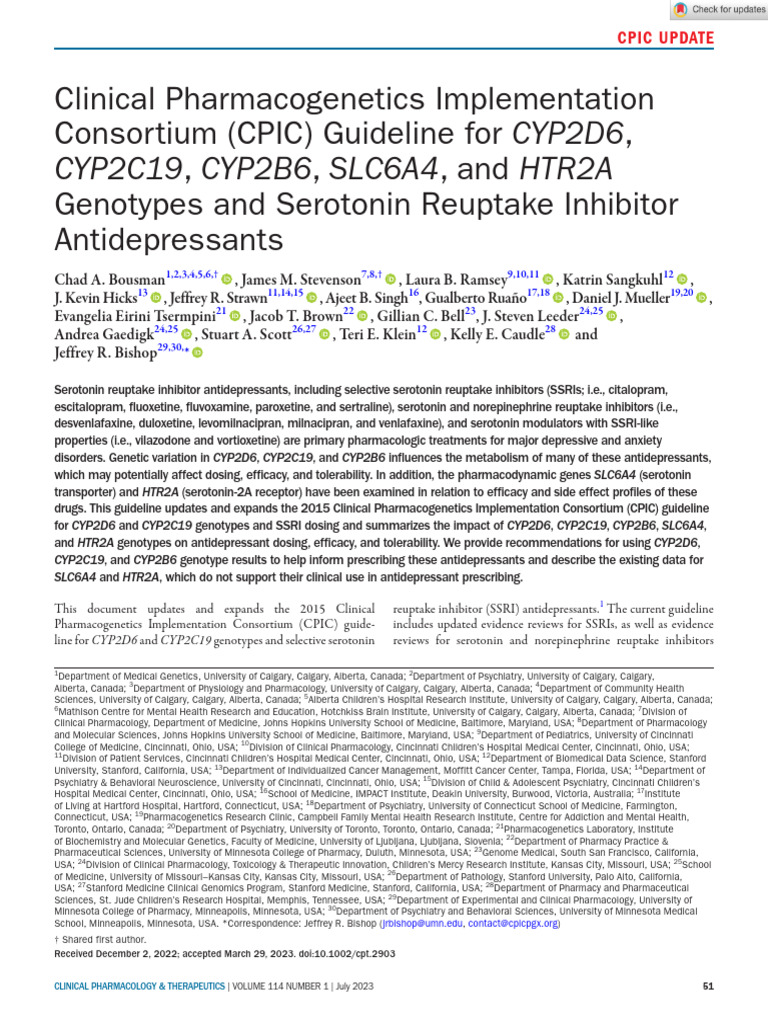 CYP2D6 CYP2C19 CYP2B6 SLC6A4 Htr2A | PDF | Antidepressant | Selective ...