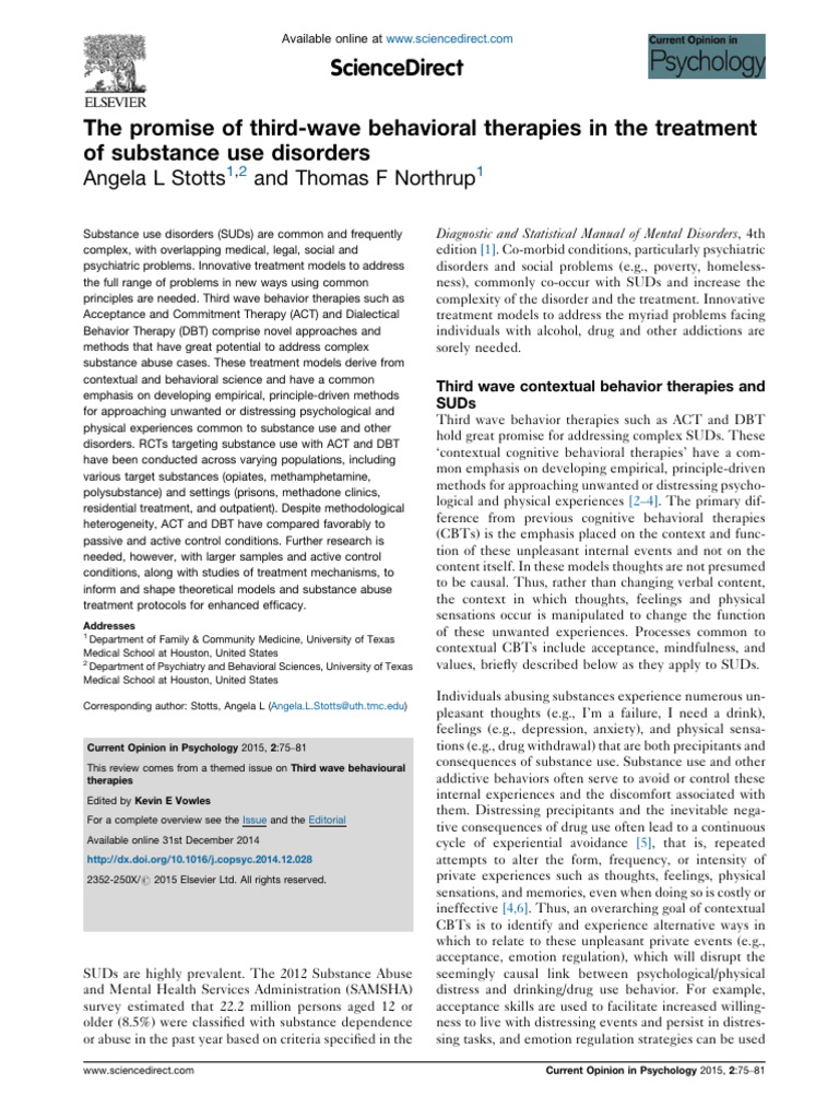 Third-Wave Therapies for SUD Treatment | PDF | Substance Abuse | Mental ...