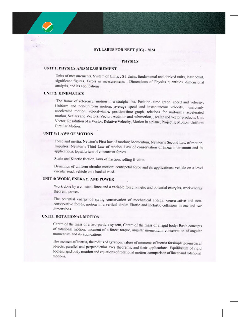 NEET 2024 Syllabus by NTA | PDF