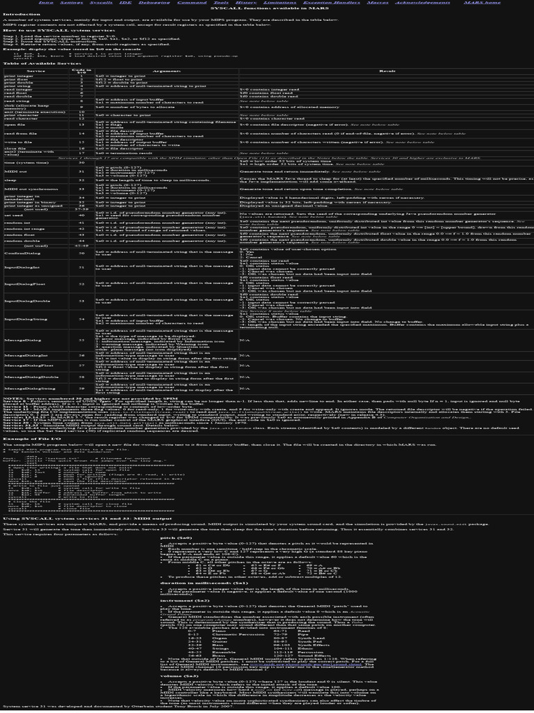 Mips Syscall Functions Available In Mars Pdf Integer Computer Science String Computer