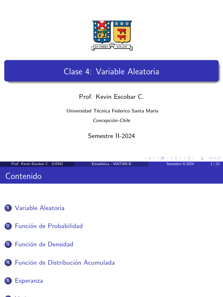 Clase 4 ES Variable Aleatoria | PDF | Variable aleatoria | Teoría de ...